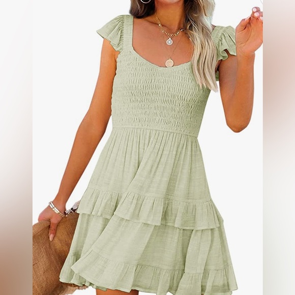 Amazon Essentials | Dresses | Sage Green Scoop Neck A Line Flowy Summer ...